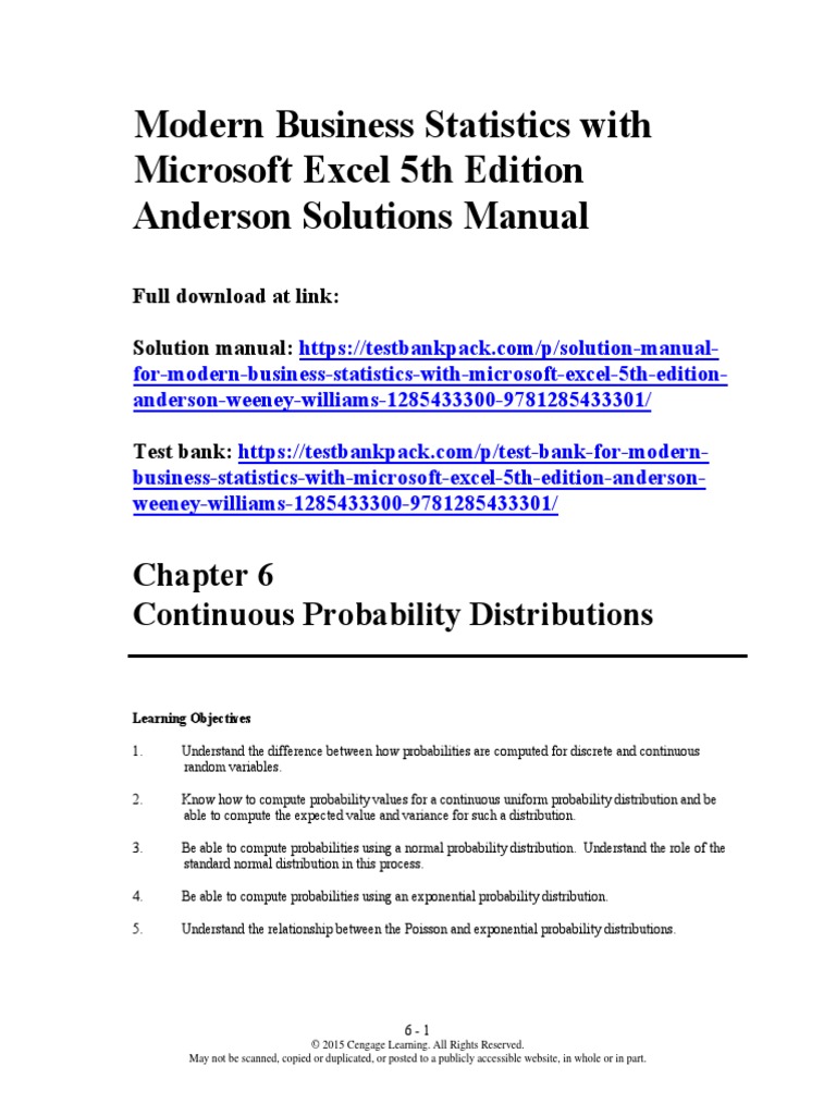 Modern Business Statistics With Microsoft Excel 5th Edition Anderson ...