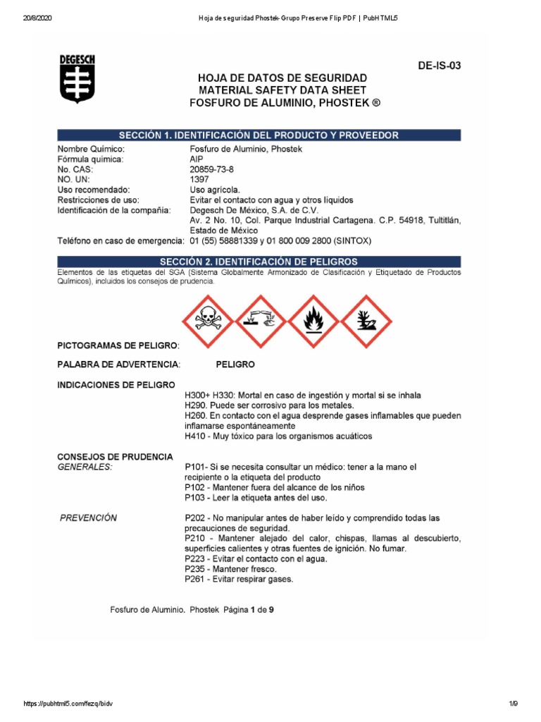 Hoja de Seguridad de Phostek | PDF