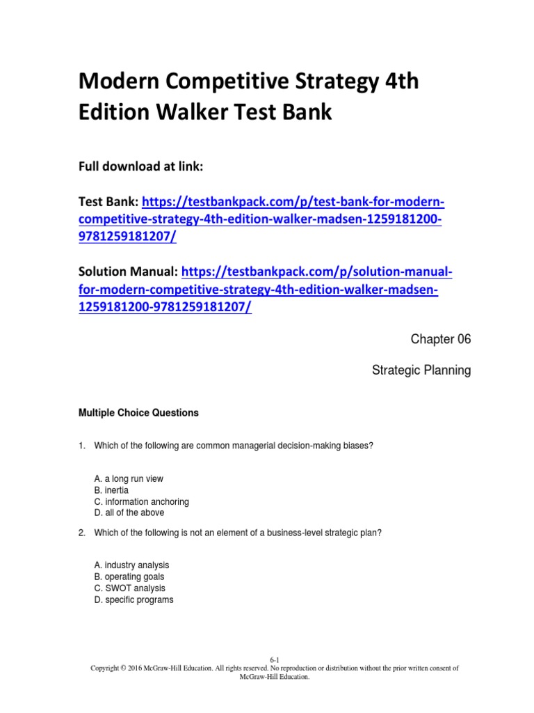 Modern Competitive Strategy 4th Edition Walker Test Bank Download | PDF