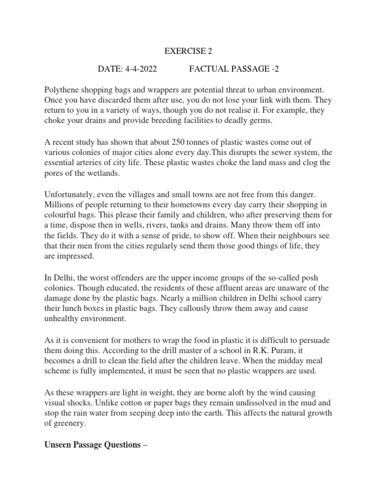 A.UNSEEN PASSAGE EXERCISE 2 | PDF