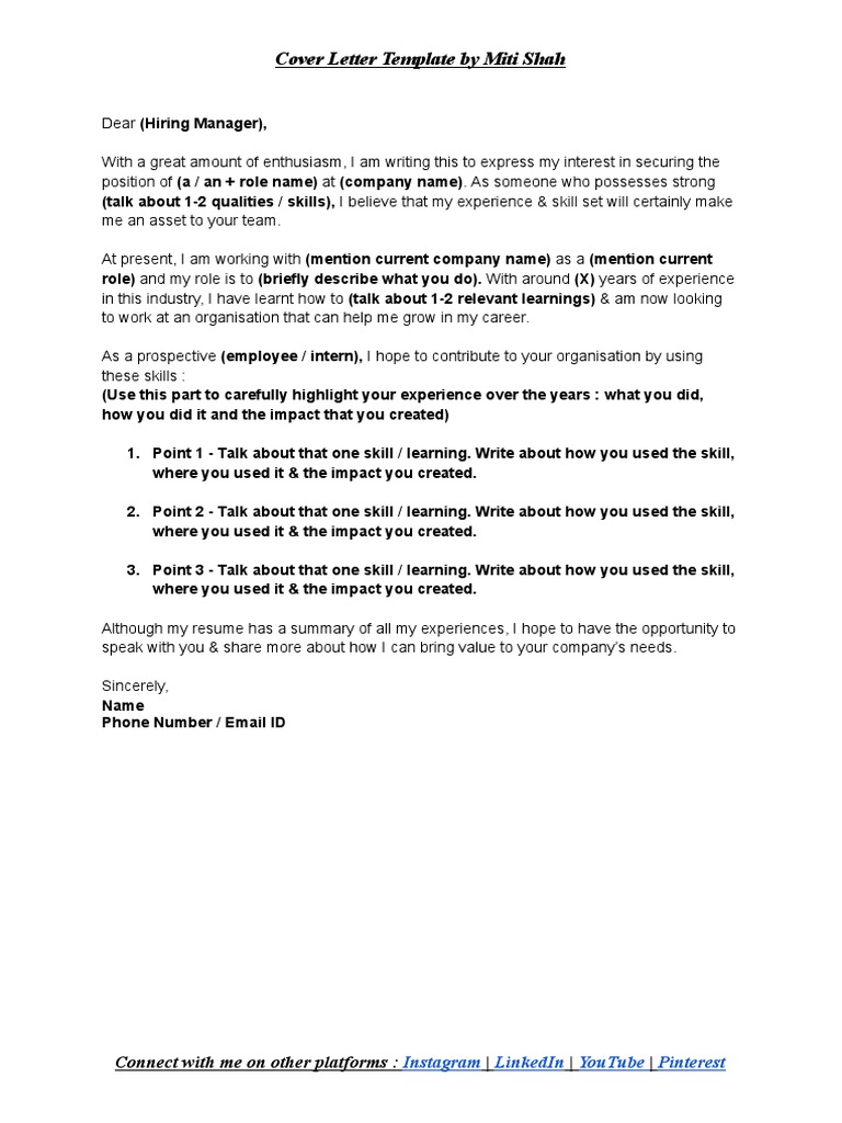 Cover Letter Template by Miti Shah | PDF | Business
