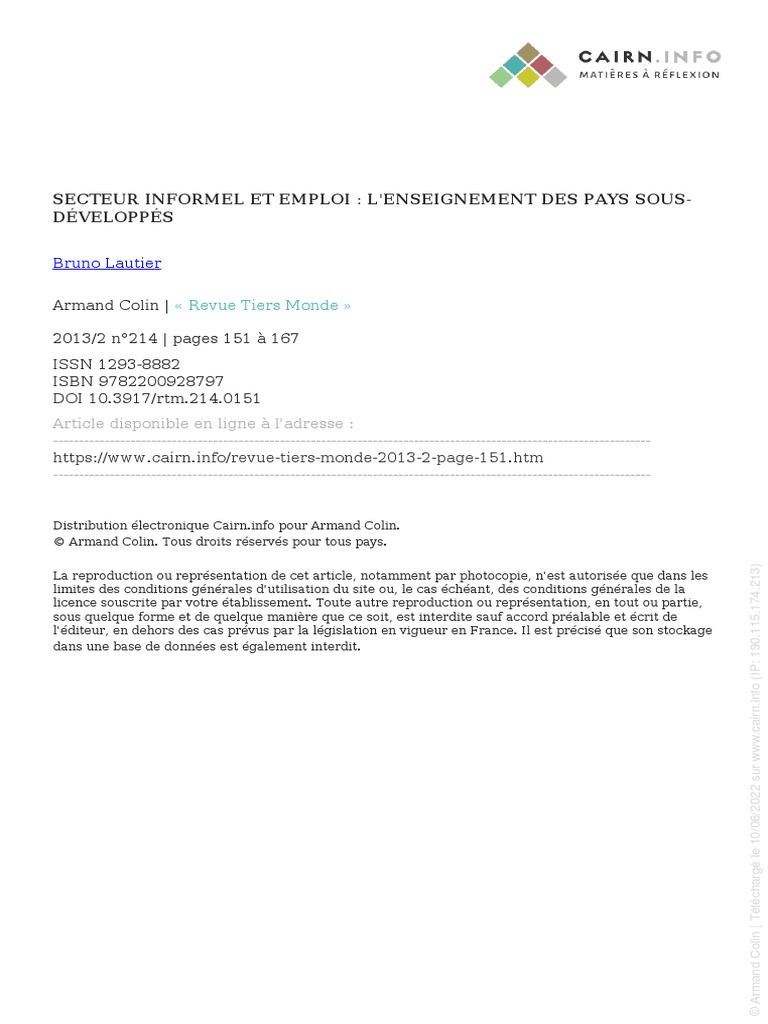 Secteur informel et emploi en 2013 | PDF