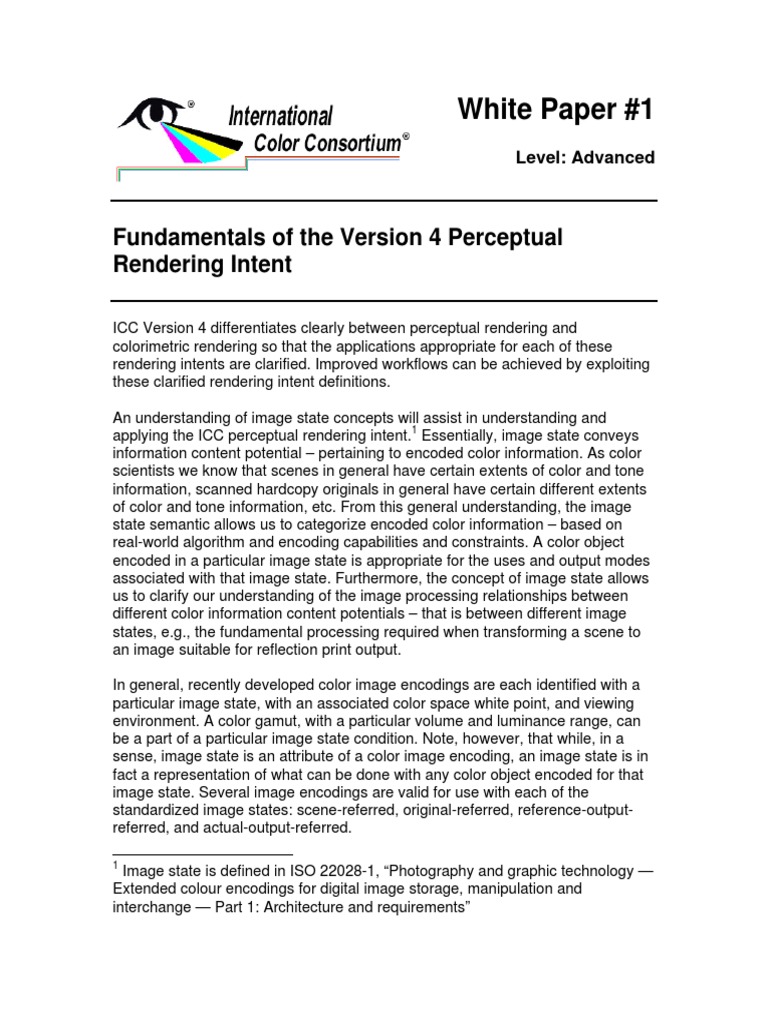 ICC White Paper 1 Perceptual Rendering Fundamentals | PDF ICC White Paper 1 Perceptual Rendering Fundamentals | PDF