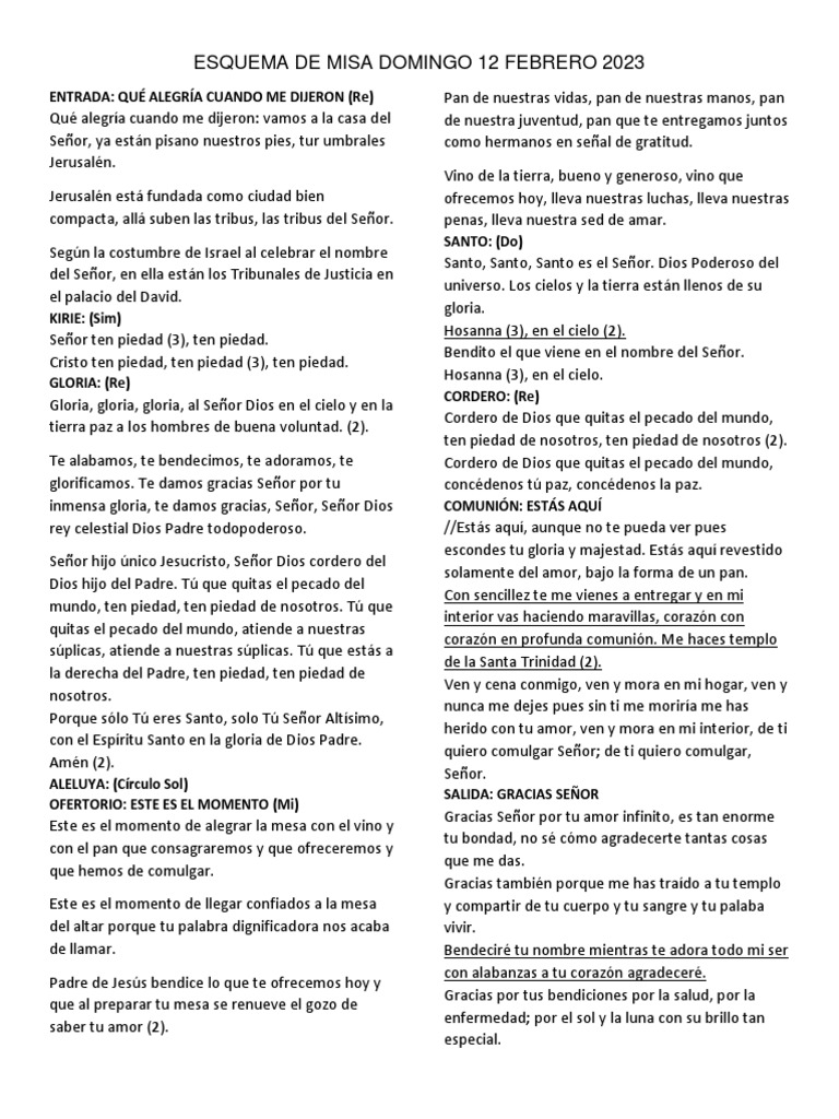 Esquema de Misa Domingo 12 Febrero 2023 | PDF | eucaristía | Misa (liturgia)