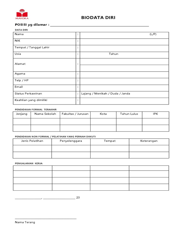 Formulir Biodata Diri Pelamar Kerja | PDF