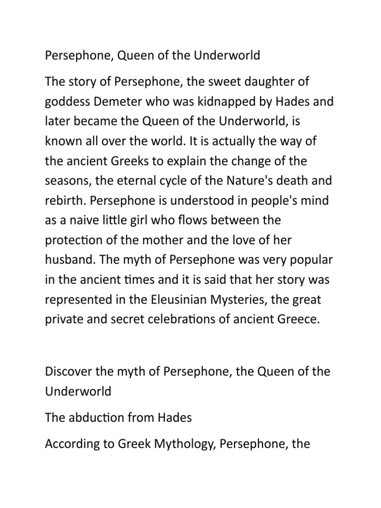 Persephone: Myth of Seasons and Abduction | PDF | Religion ...