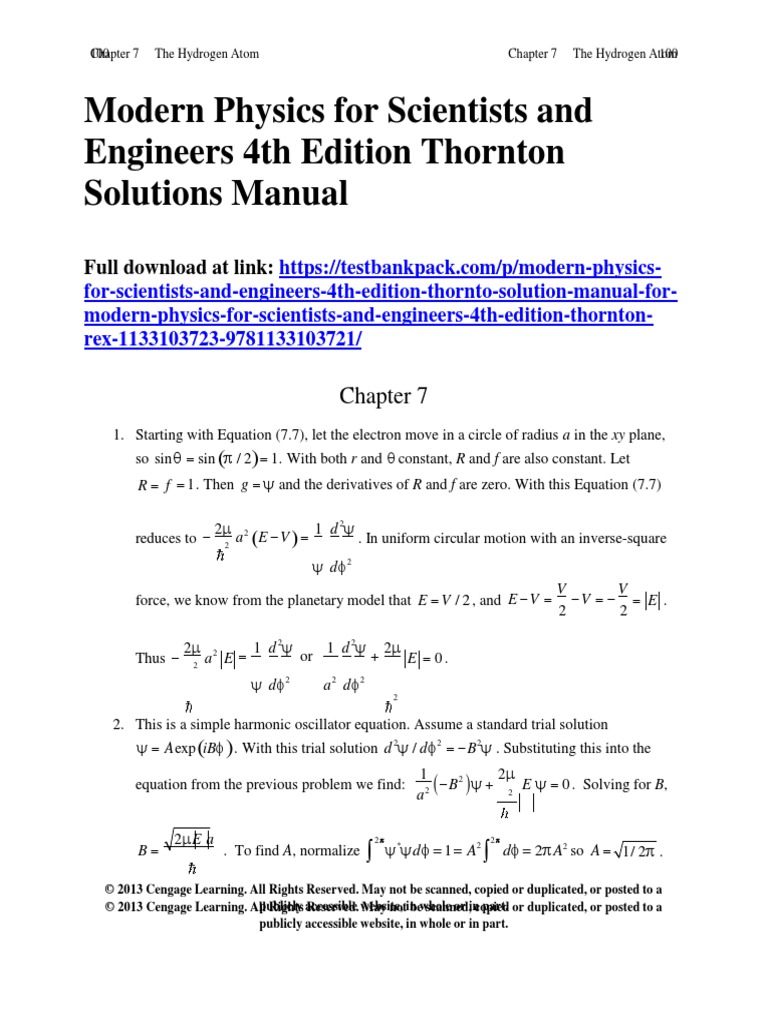 Modern Physics For Scientists and Engineers 4th Edition Thornton Solutions Manual Download | PDF