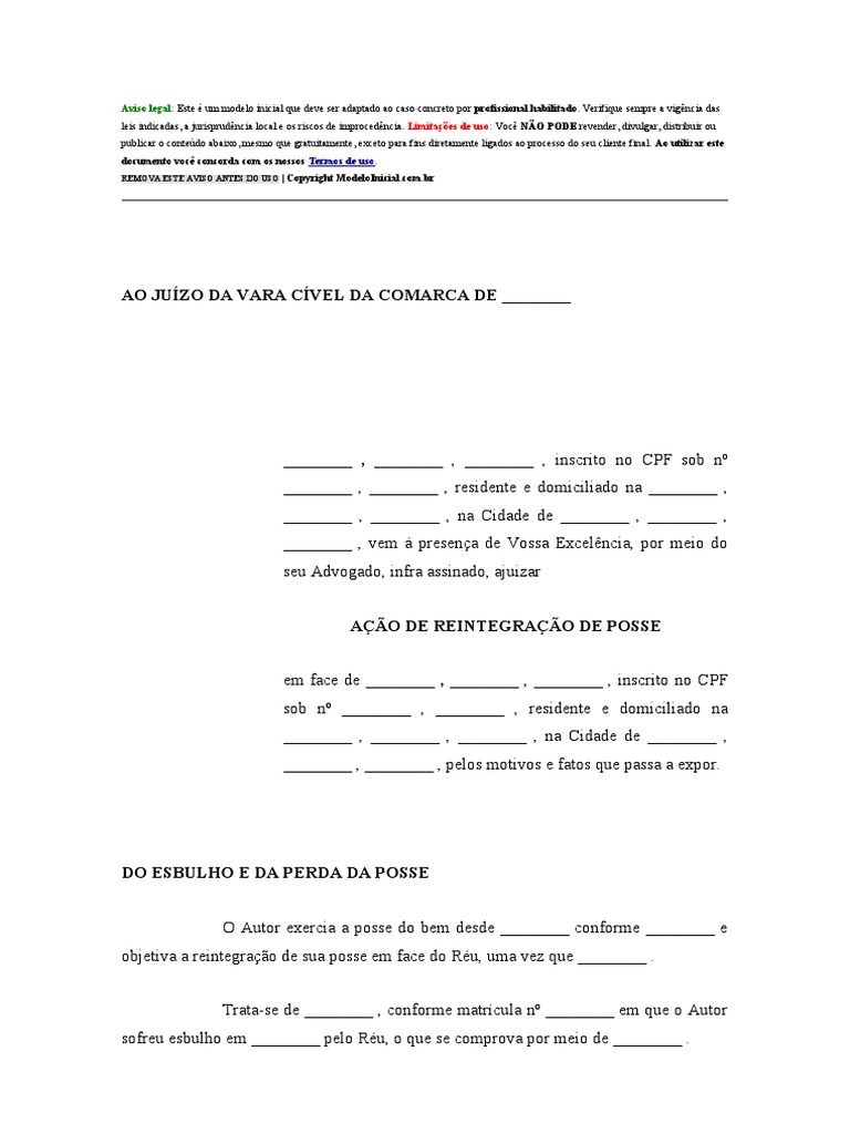 Acao Reintegracao De Posse Pdf