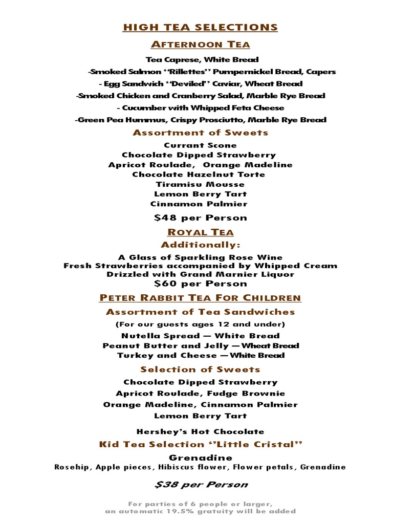 Afternoon Tea Menu | PDF