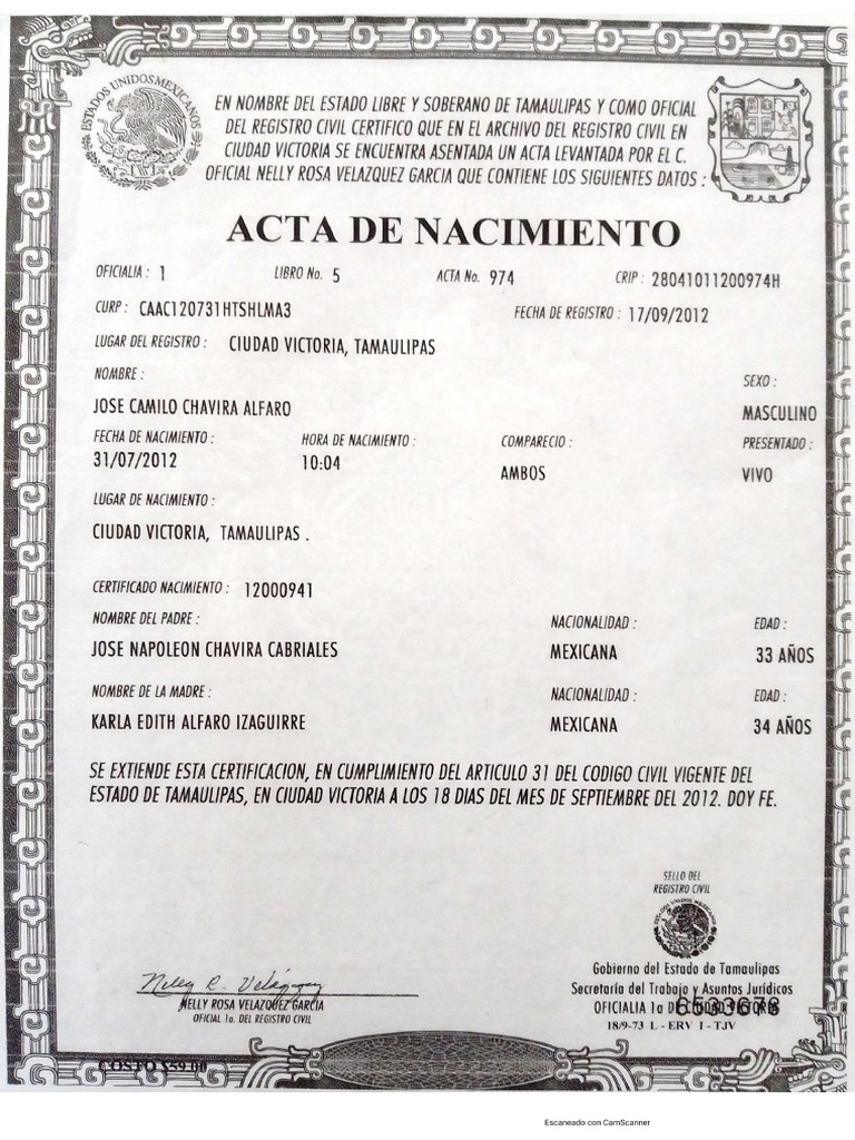 Acta de Nacimiento | PDF