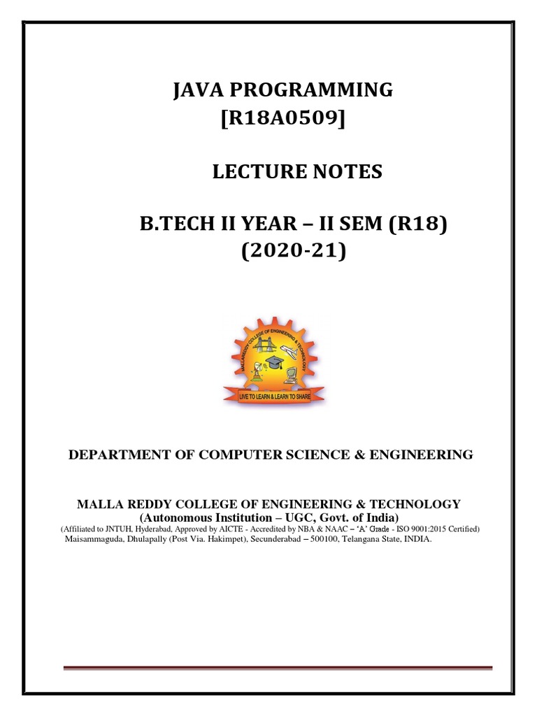 Java Programming (R18a0509) | PDF | Computers Java Programming (R18a0509) | PDF | Computers