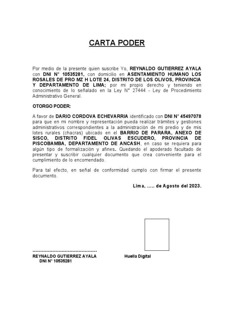 CARTA PODER Ugel Rimac 10.088.2023 | PDF