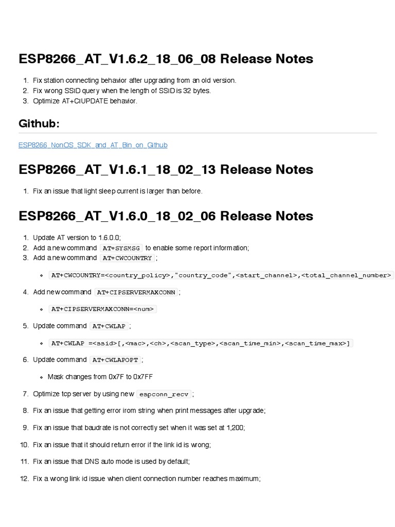 ESP8266 at Release Note | PDF