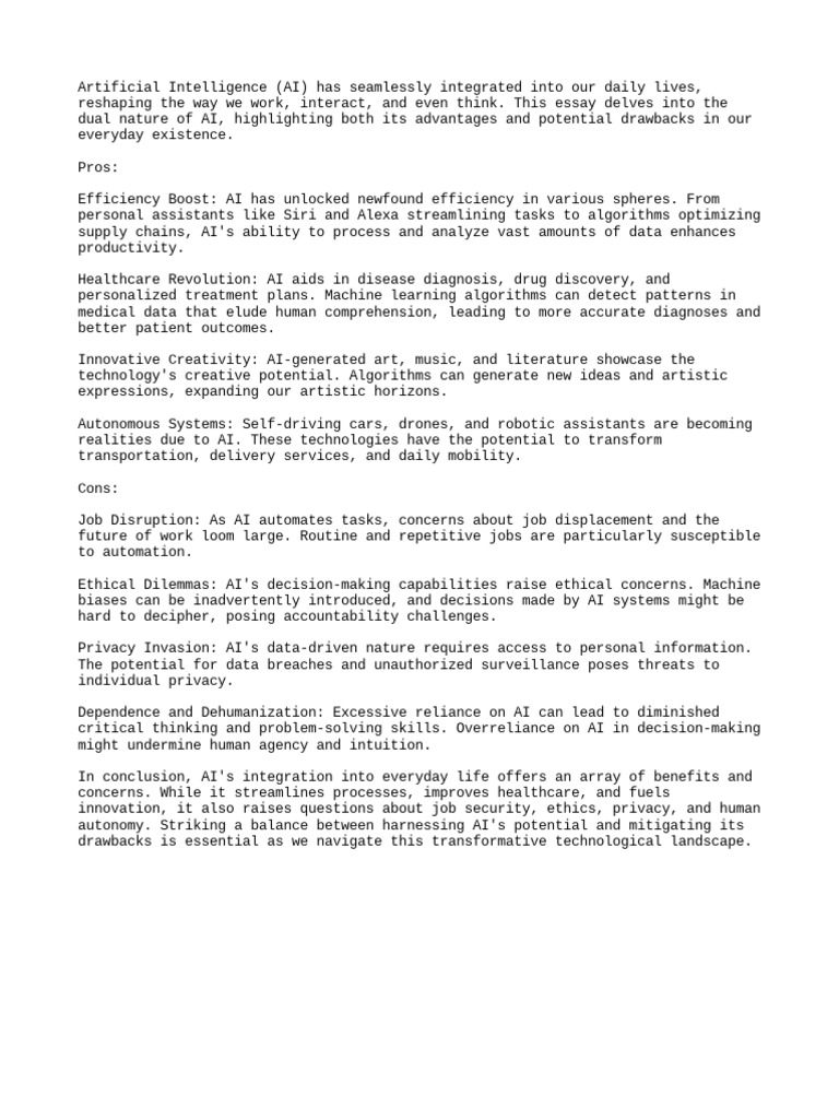 The Pros and Cons of Artificial Intelligence in Everyday Life | PDF ...