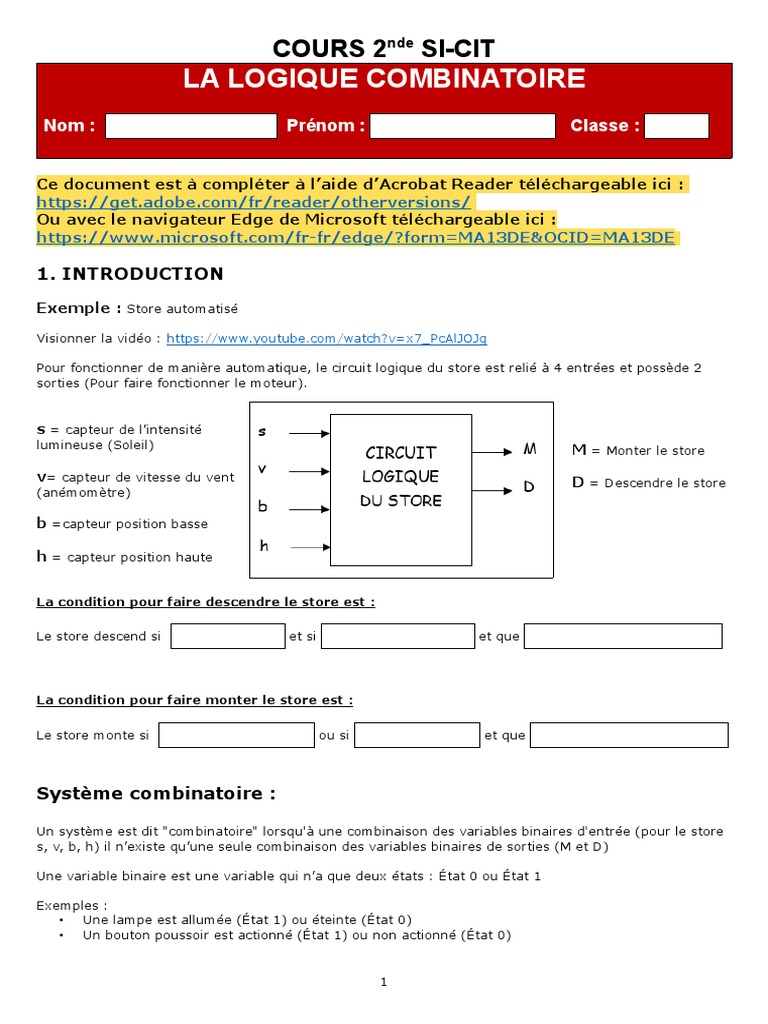 Logique combinatoire - Cours- partie 1 | PDF