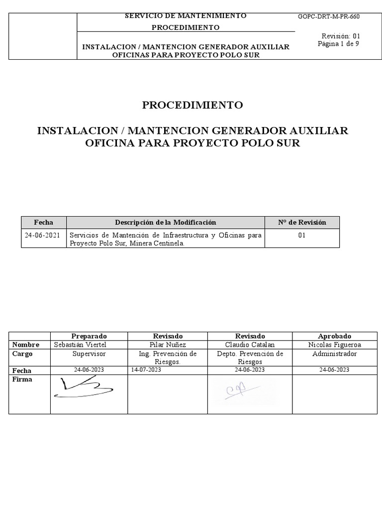 1.6. Proc. Mantención Generador Auxiliar 01 Proyecto Polo Sur - Rev.03 ...