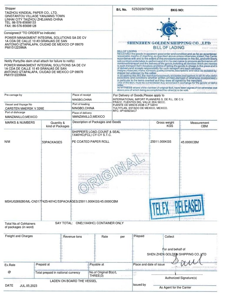 SZSD23070260 HBL TLX | PDF