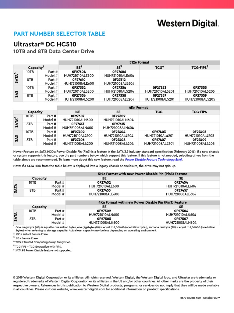 Data Sheet Part Numbers Ultrastar Dc Hc510 | PDF