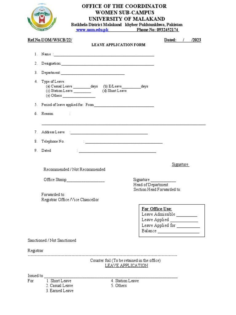Casual Leave Form | PDF
