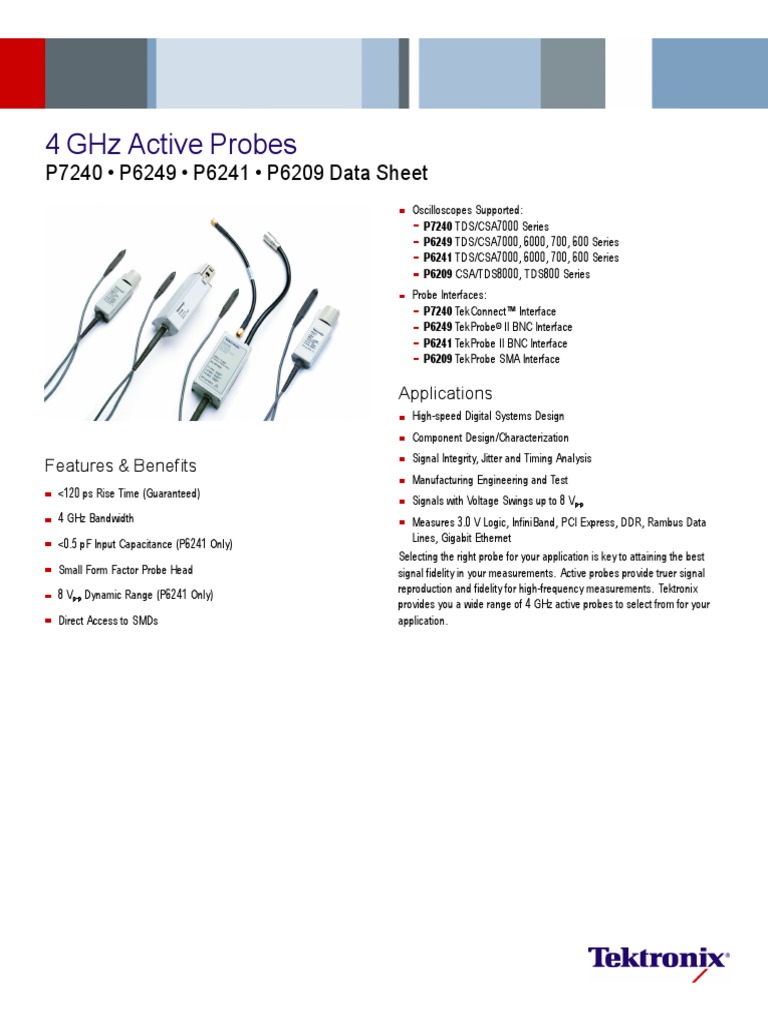 Tektronix P62xx Active FET Probe 4GHz 1x | PDF | Engineering | Computer ...