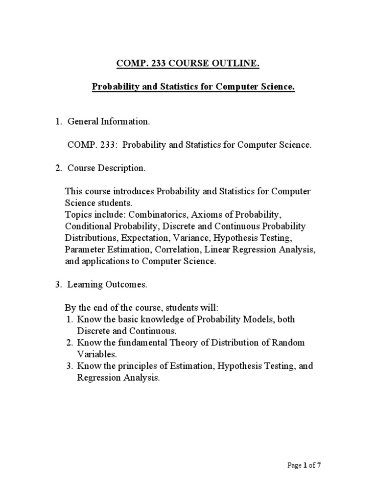 Comp233 Course Outline Summer 2023 | PDF Comp233 Course Outline Summer 2023 | PDF