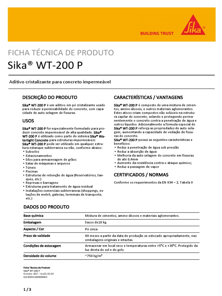 Sika wt-200 P | PDF | Concreto | Química