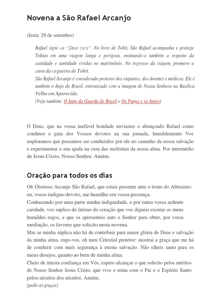 Novena A São Rafael Arcanjo - Rezando Novenas | PDF