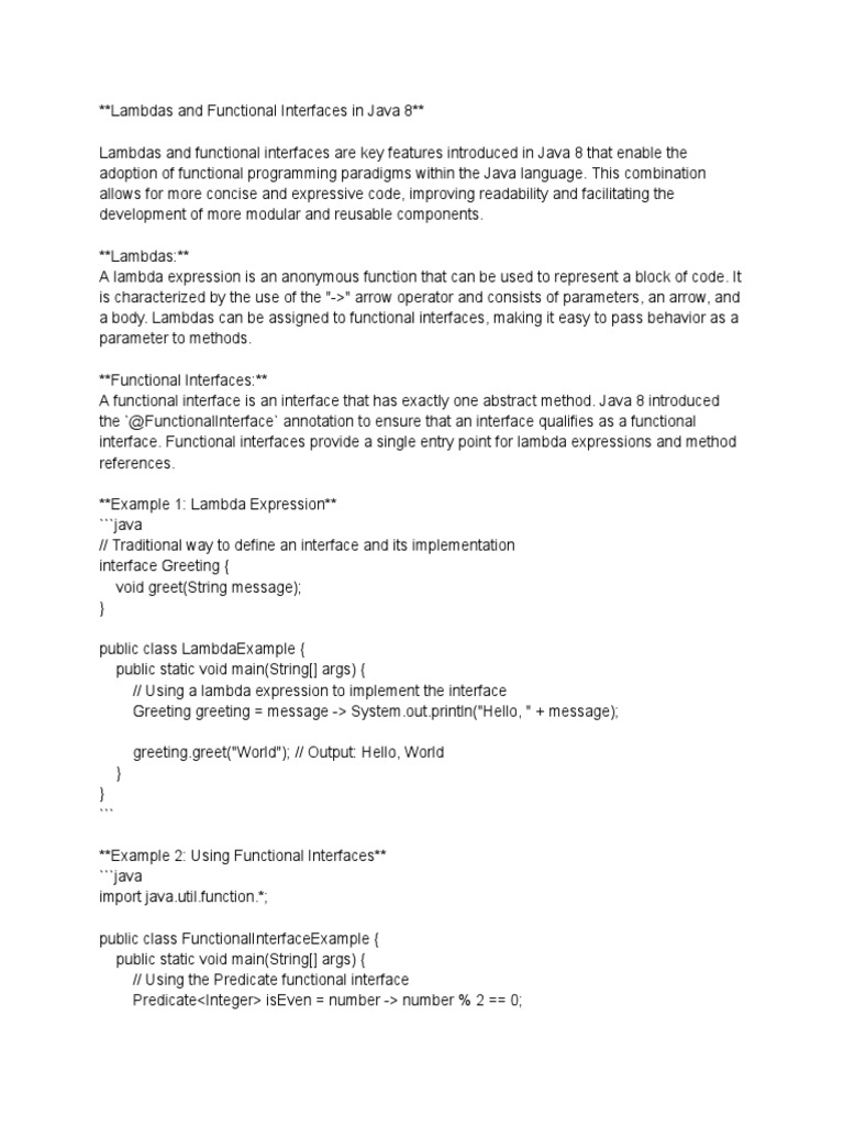 Lambdas and Functional Interfaces in Java 8 - Shaikh | PDF | Anonymous ... Lambdas and Functional Interfaces in Java 8 - Shaikh | PDF | Anonymous ...