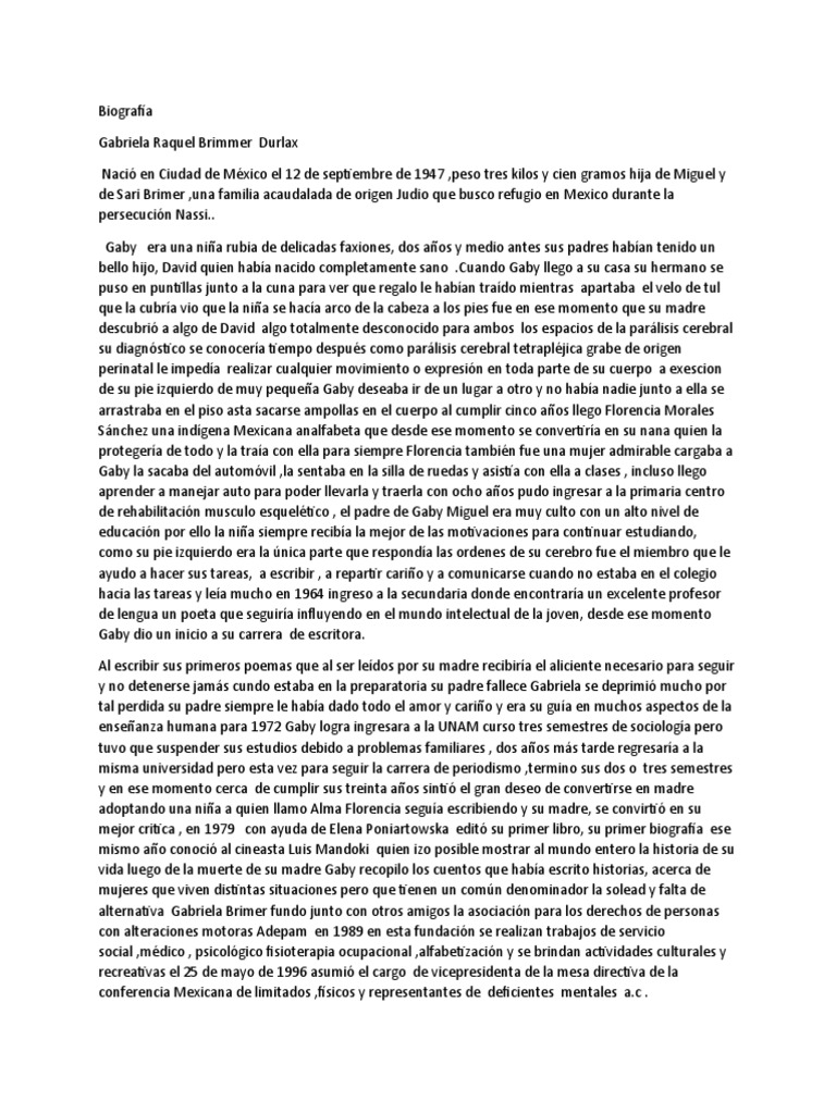 Biografía de Gabriela Brimmer | PDF