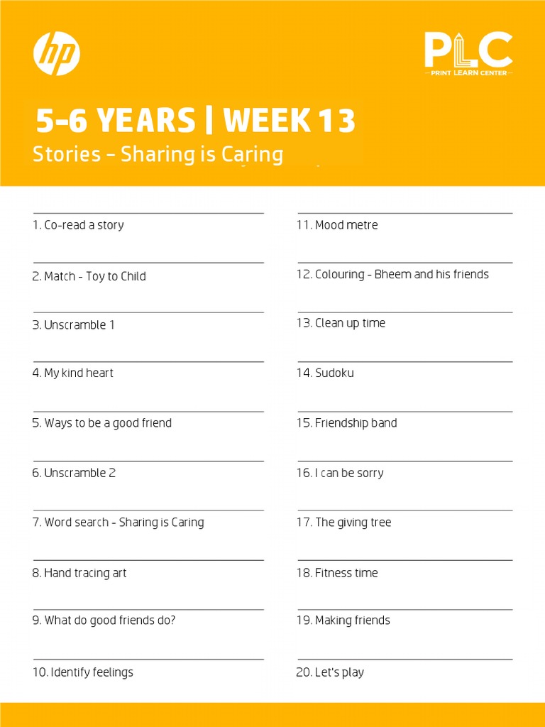 Ukg Stories Sharing and Caring Worksheet | PDF