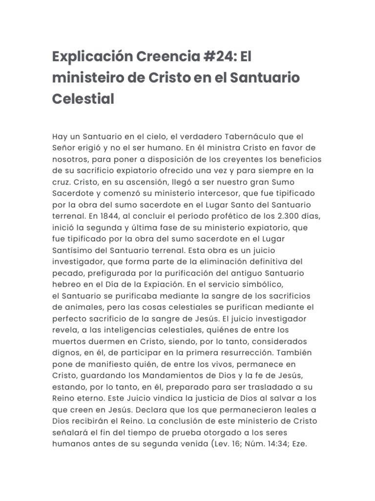 El Ministerio de Cristo en El Santuario Celestial | PDF