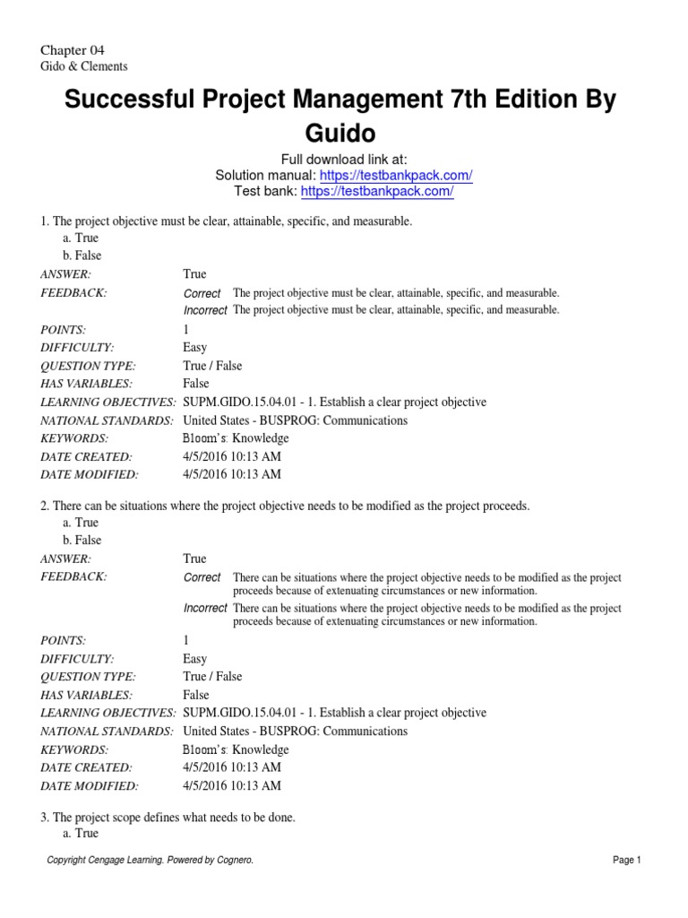 Successful Project Management 7th Edition Gido Test Bank 1 | PDF ... Successful Project Management 7th Edition Gido Test Bank 1 | PDF ...