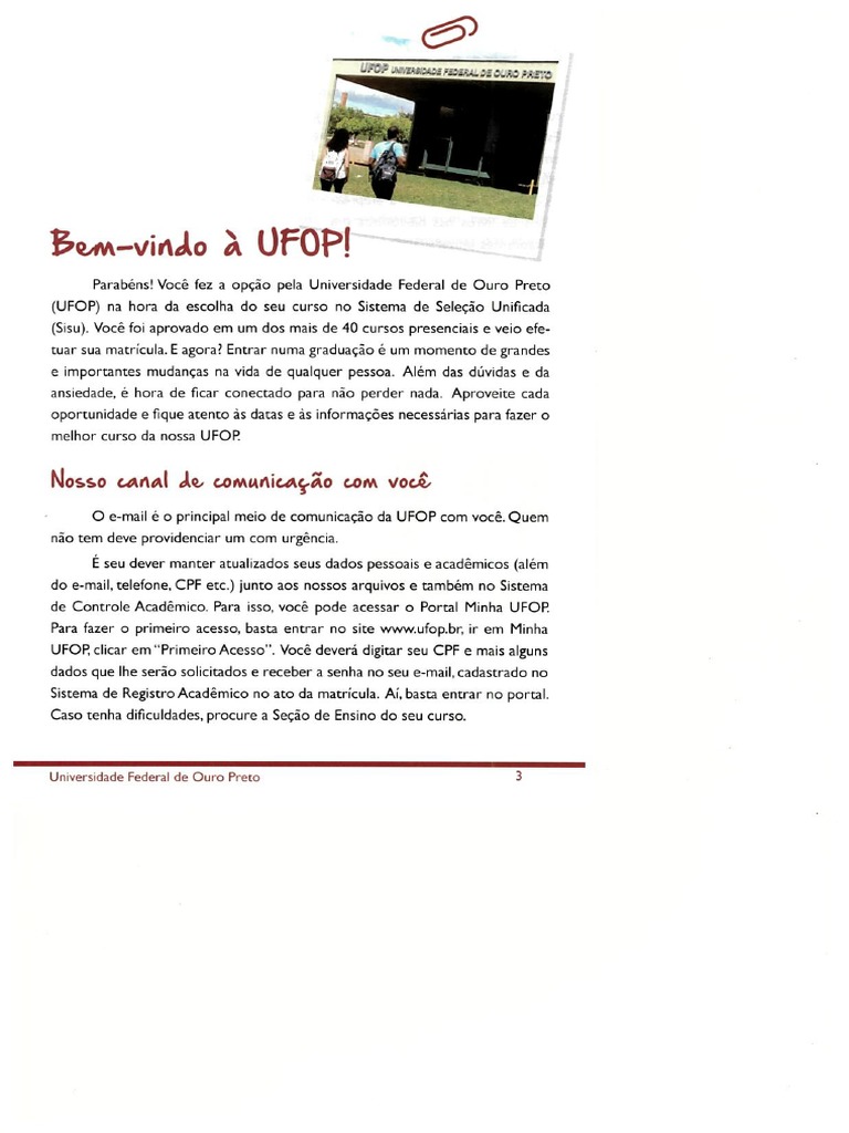 Manual Do Calouro UFOP | PDF