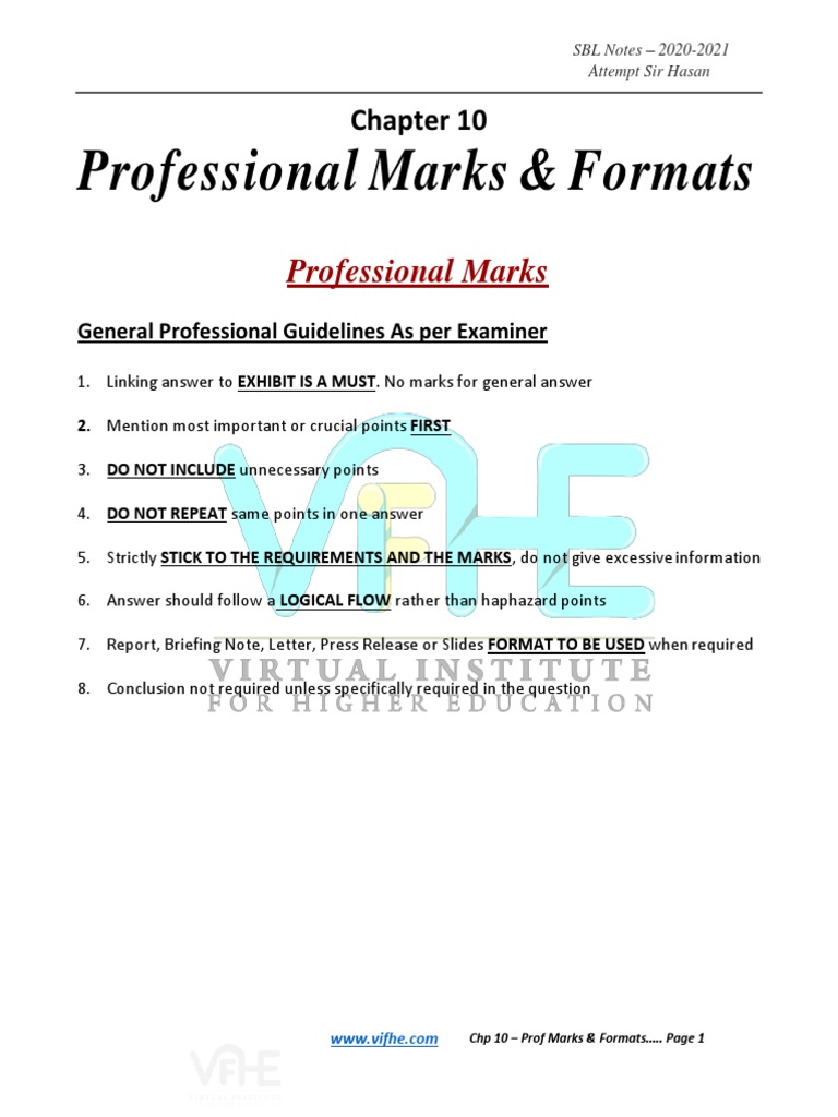 CHP 10 - Professional Skills - Formats (SBL Notes by Sir Hasan Dossani ...