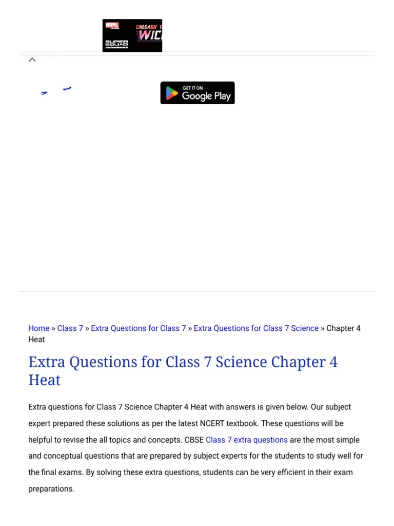 Class 7 Science: Heat Extra Questions | PDF | Heat Transfer | Thermometer