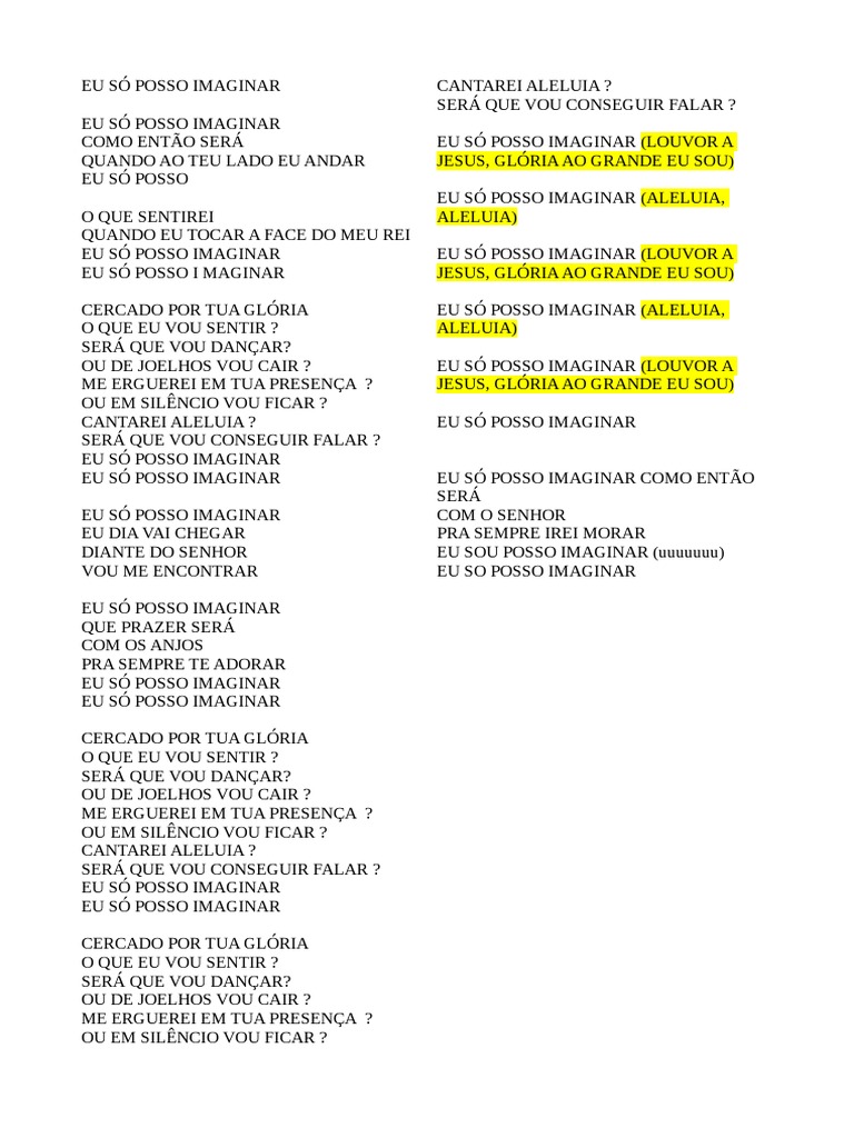 Eu Só Posso Imaginar | PDF Eu Só Posso Imaginar | PDF