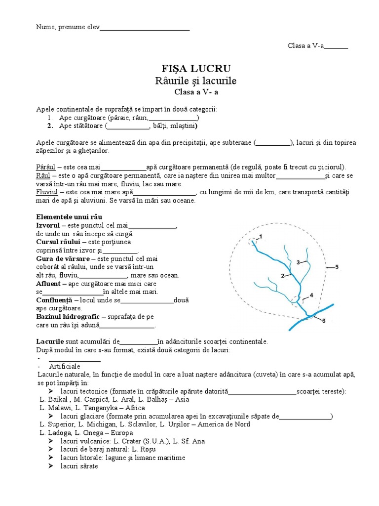 Fisa de Lucru Apele Curgatoare Si Statatoare | PDF