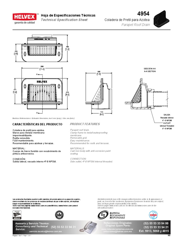 Coladera Pretil HELVEX Mod 4954 | PDF