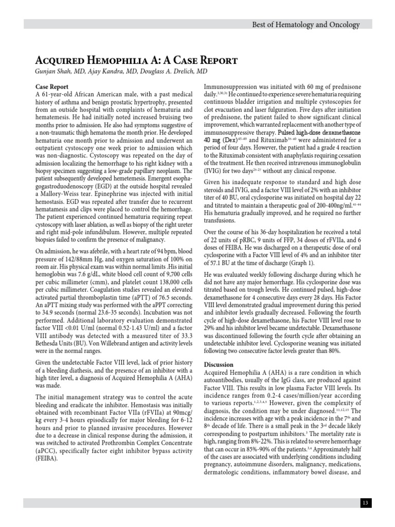 Acquired Hemophilia A - A Case Report | PDF