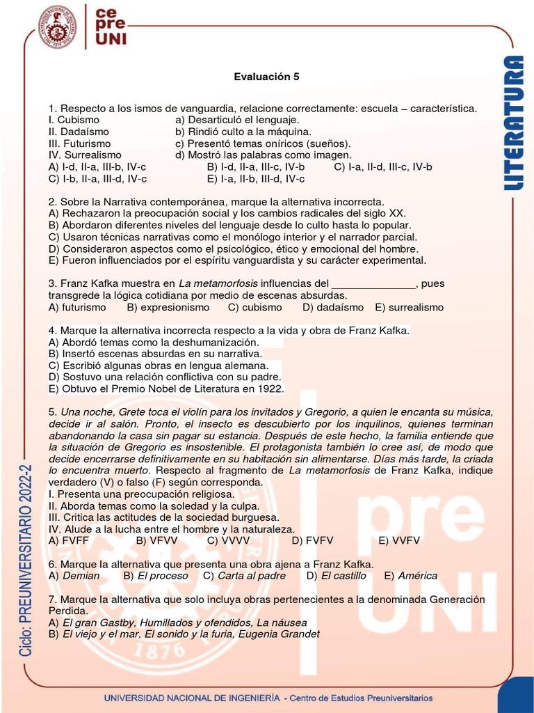 Preguntas 5 | PDF | Vanguardia | La metamorfosis