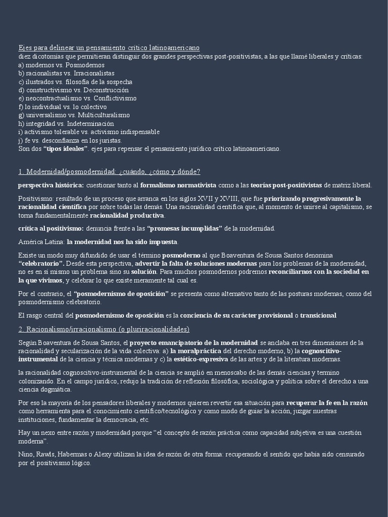 Ejes para Delinear Un Pensamiento Crítico Latinoamericano | PDF