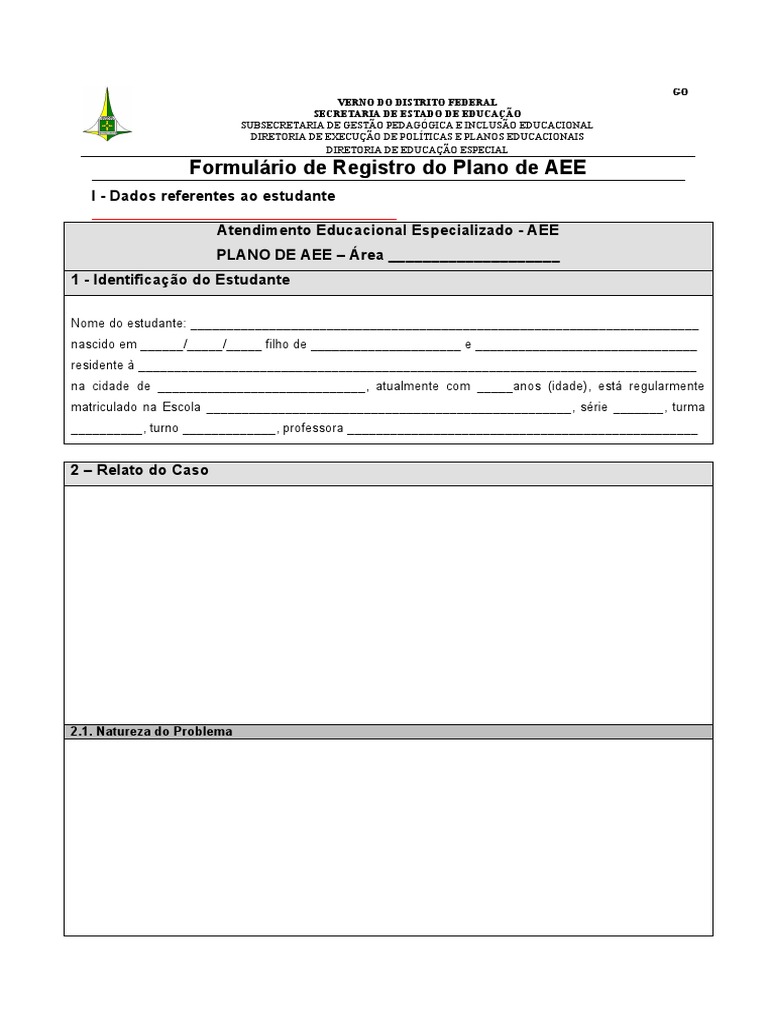 Formulc3a1rio de Registro Do Aee2 | PDF
