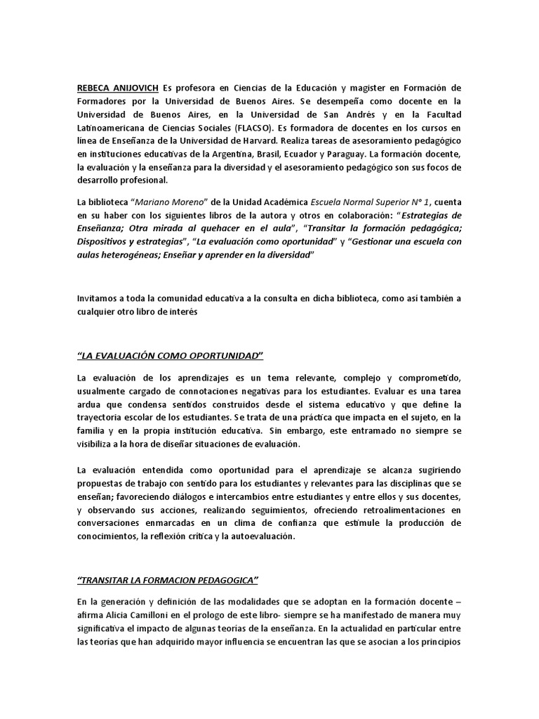 Rebeca Anijovich Pdf Enseñando Maestros
