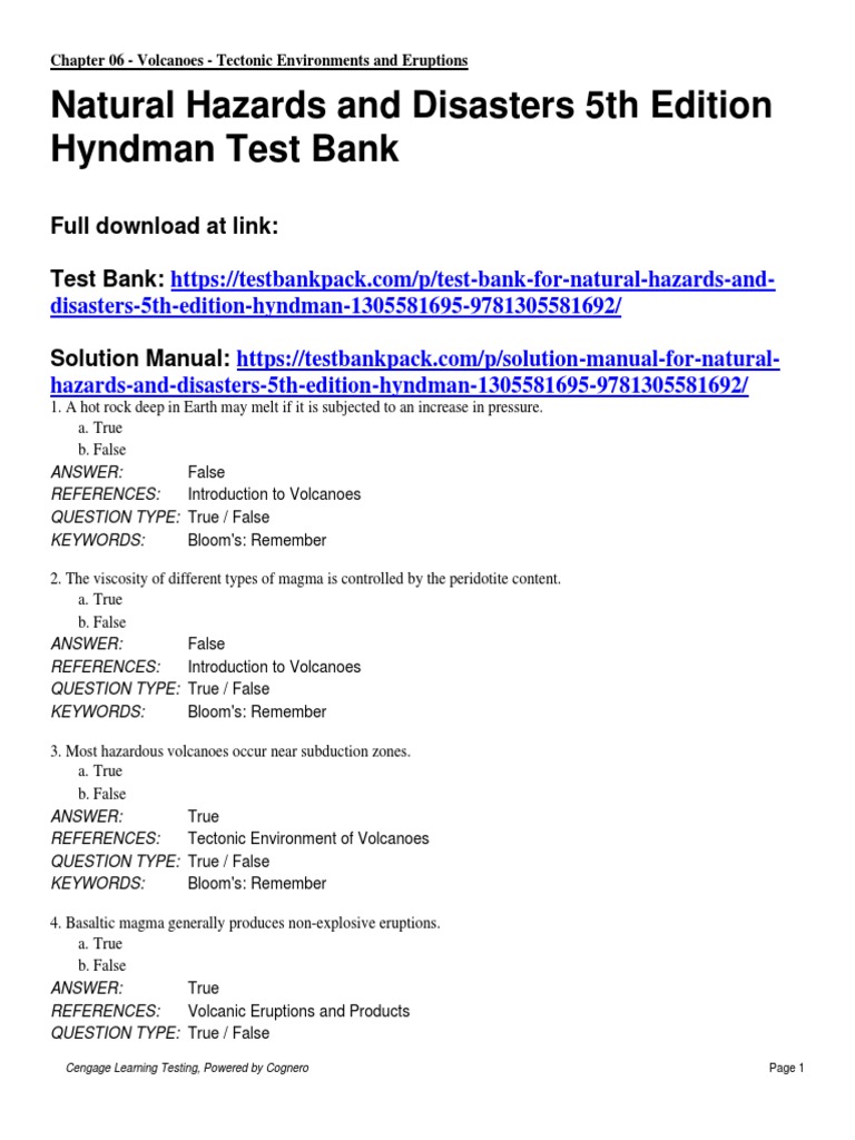 Natural Hazards and Disasters 5th Edition Hyndman Test Bank Download | PDF