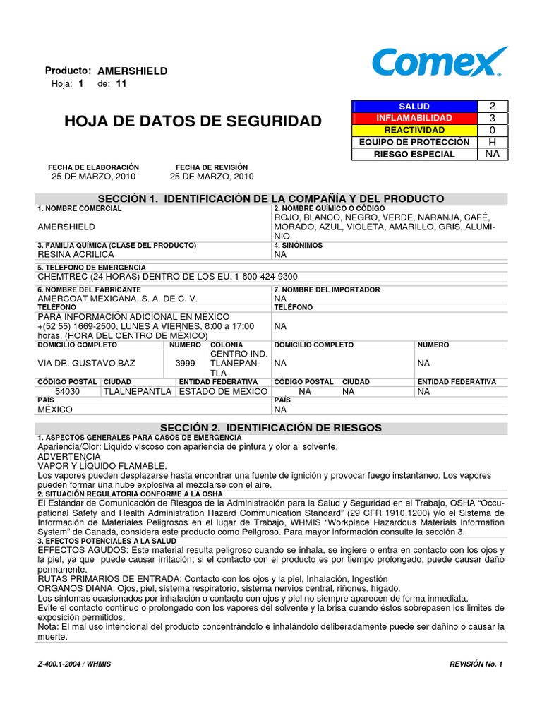 Ficha Seg Amershield Resina PPG | PDF