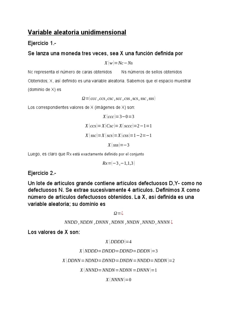 Variable Aleatoria Unidimensional 20 Ejercicios | PDF