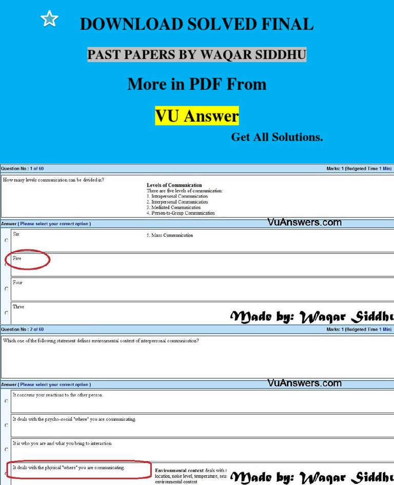 MCM301 Final Term MCQs by Waqar Siddhu | PDF