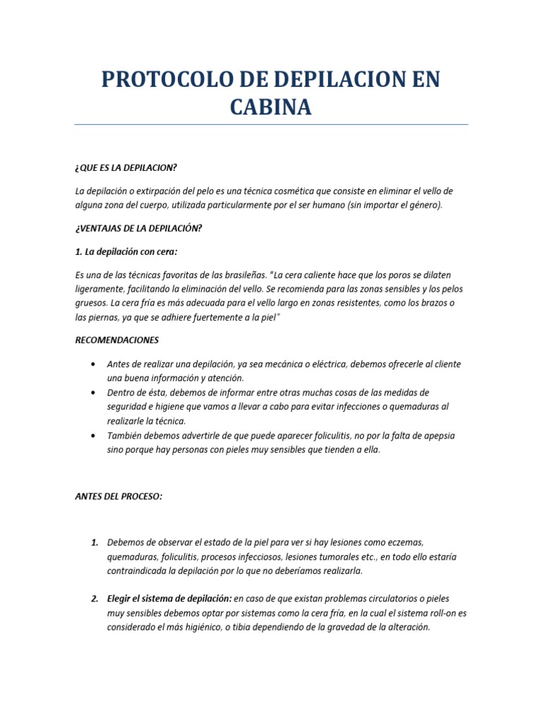 Protocolo de Depilacion en Cabina | PDF