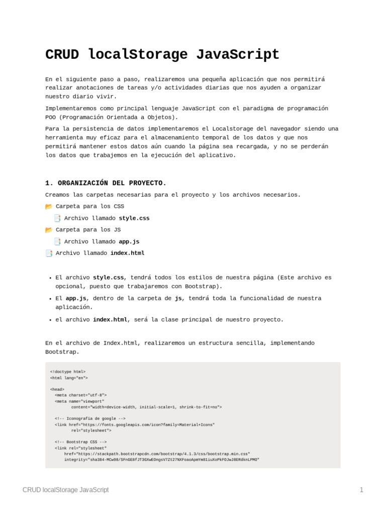 Paso A Paso - CRUD - Localstorage - JavaScript | PDF | Script Java | Bootstrap (marco frontal)