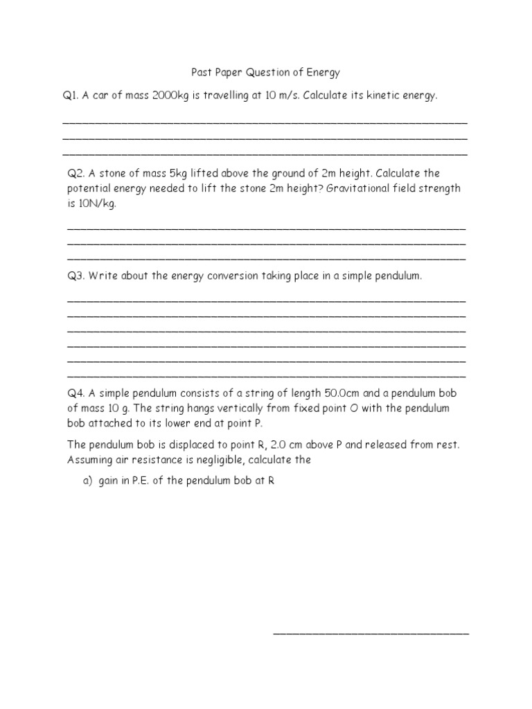 Past Paper Question of Energy | PDF
